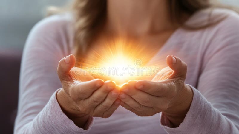 Healer Woman Practicing Energy Healing Emitting Powerful Glowing Light ...