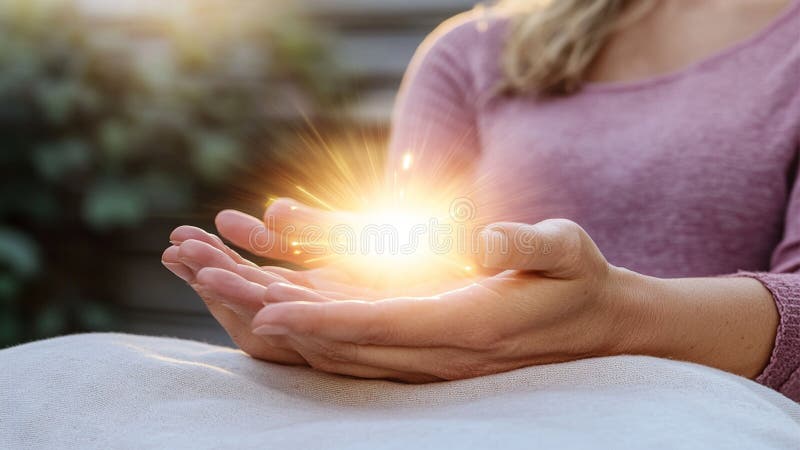 Healer Woman Practicing Energy Healing Emitting Powerful Glowing Light ...