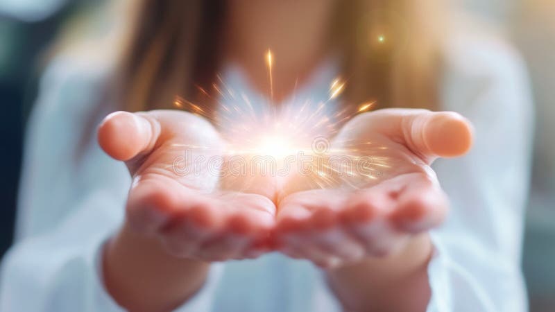 Healer Woman Practicing Energy Healing Emitting Powerful Glowing Light ...