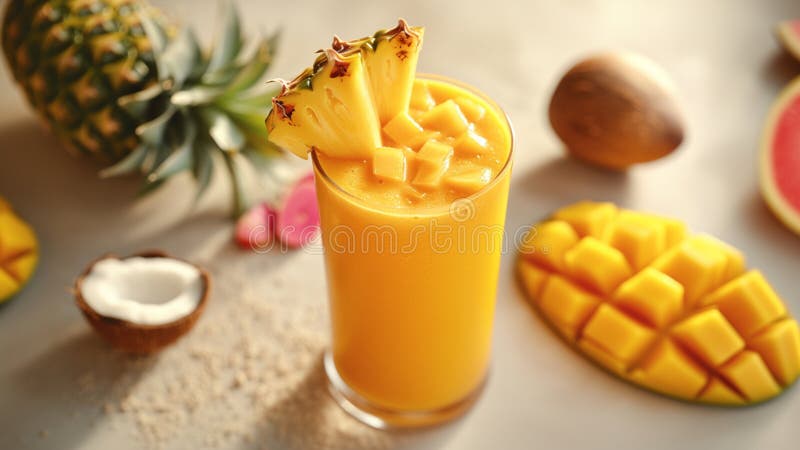 A Perfect Sweet and Tangy Tropical Mango and Pineapple Juice Stock ...