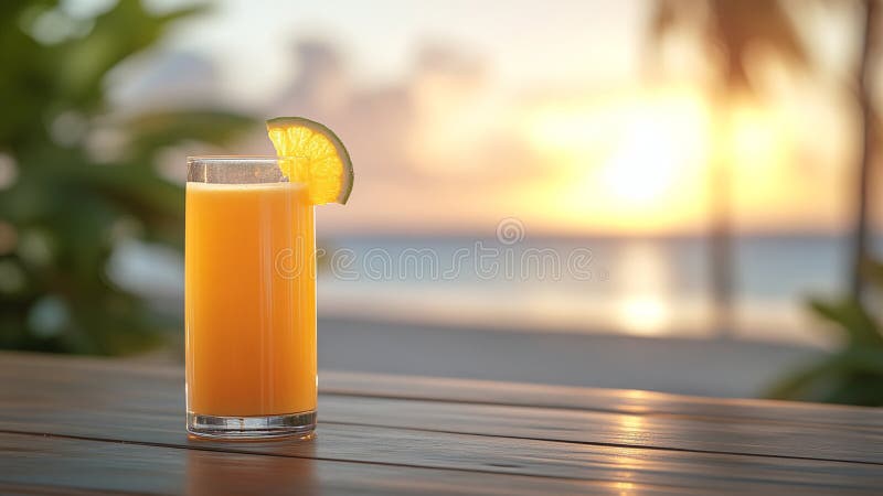 A Perfect Sweet and Tangy Tropical Juice in a Sunrise Beach Background ...