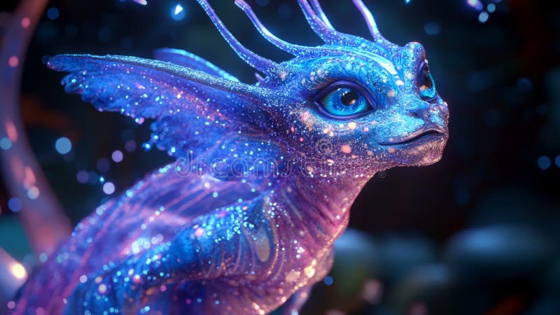 A Magical Colorful Aquatic Alien Creature Covered in Sparkles, Shimmers ...