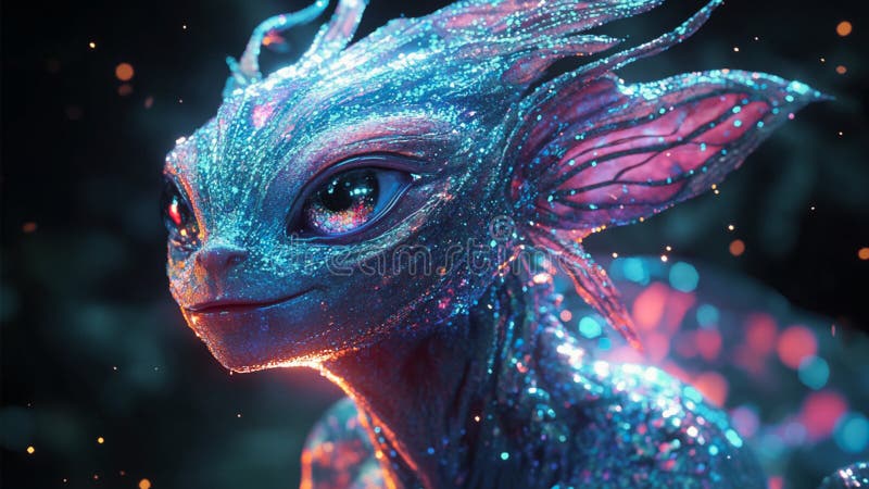 A Magical Colorful Aquatic Alien Creature Covered in Sparkles, Shimmers ...