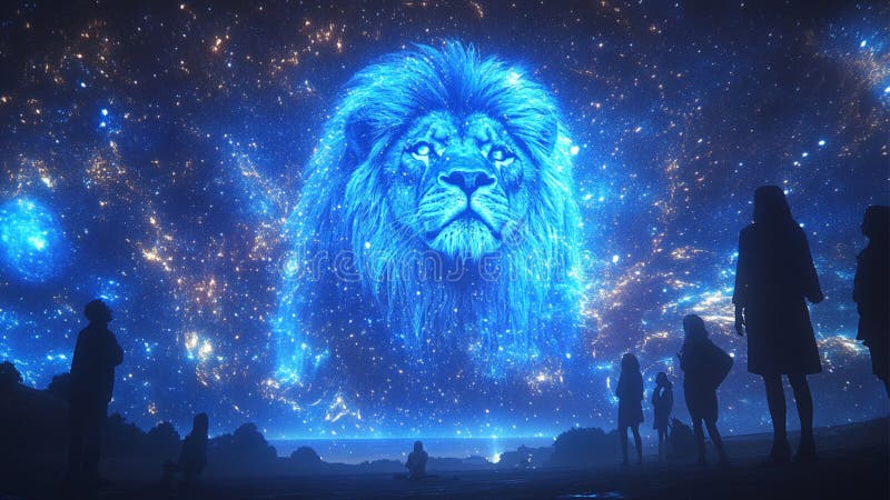 Lion God Deity Ancestors Up in the Night Starry Blue Sky (Feline Alien ...
