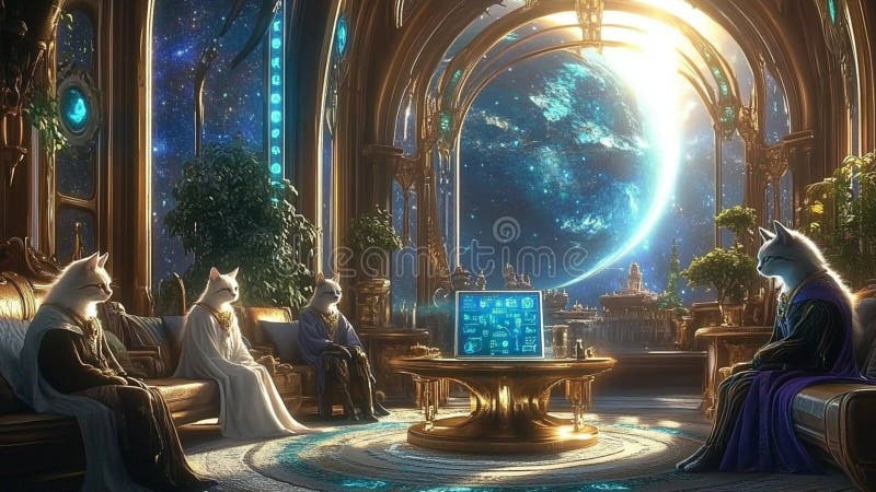 A Council of Alien Urmahs Meeting on a High Tech Spaceship S Living ...