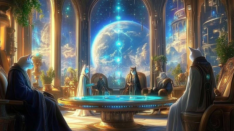 A Council of Alien Urmahs Meeting on a High Tech Spaceship S Living ...