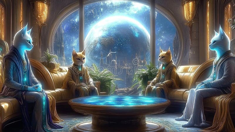 A Council of Alien Urmahs Meeting on a High Tech Spaceship S Living ...