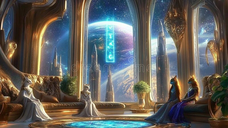 A Council of Alien Urmahs Meeting on a High Tech Spaceship S Living ...