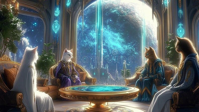 A Council of Alien Urmahs Meeting on a High Tech Spaceship S Living ...