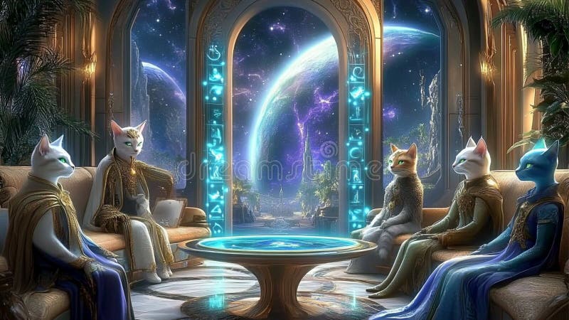 A Council of Alien Urmahs Meeting on a High Tech Spaceship S Living ...