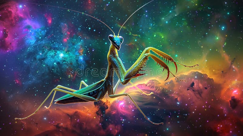 A Praying Mantis Extraterrestrial Creature in a Cosmic Universe ...