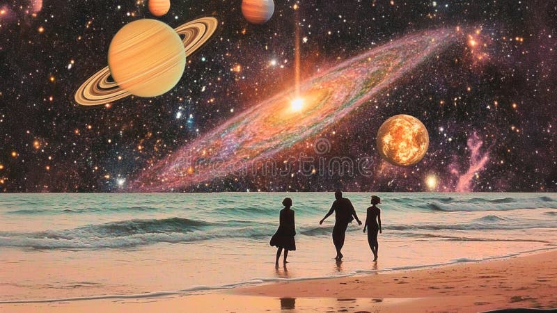 A Group of People Dreaming of a Magical Fantasy Ocean Beach Under a ...