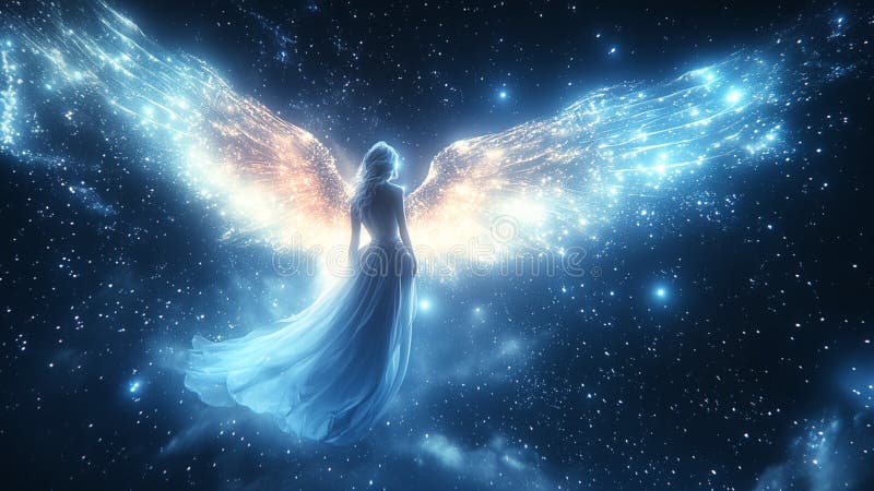 Gorgeous Angel Woman with Angelic Wings in a Blue Ethereal Astral ...
