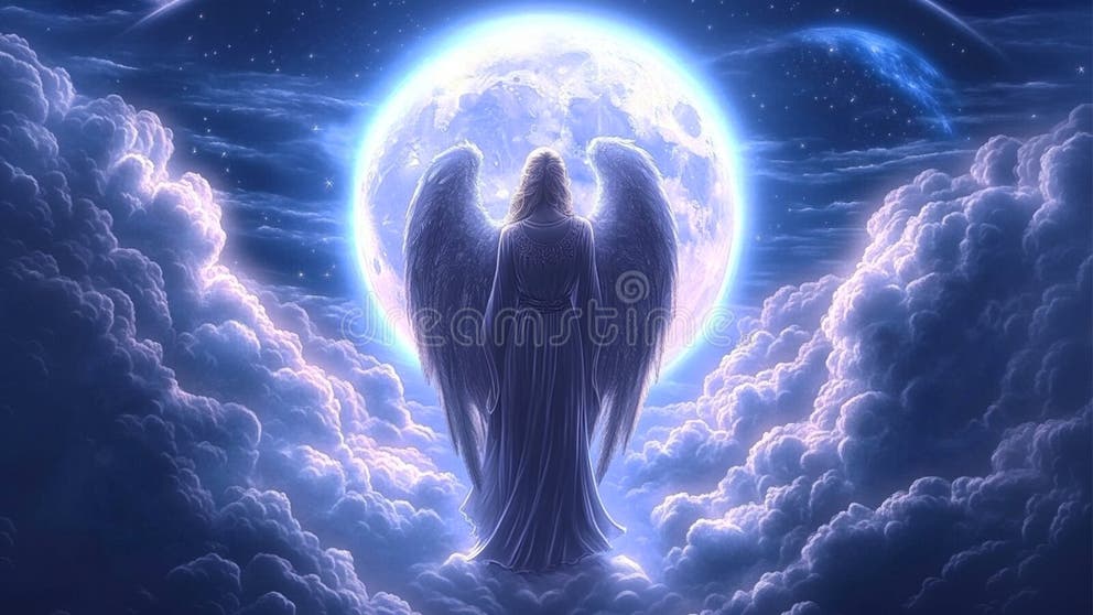 Gorgeous Angel Woman with Angelic Wings in a Blue Ethereal Astral ...