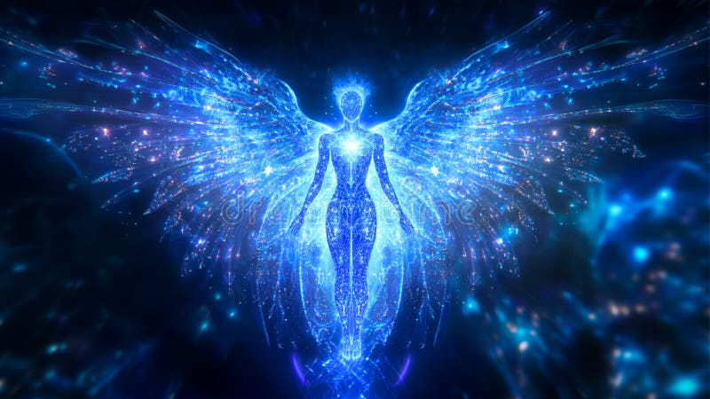 Majestic Powerful Astral Blue Light Angel with Sparkling Glowing Blue ...