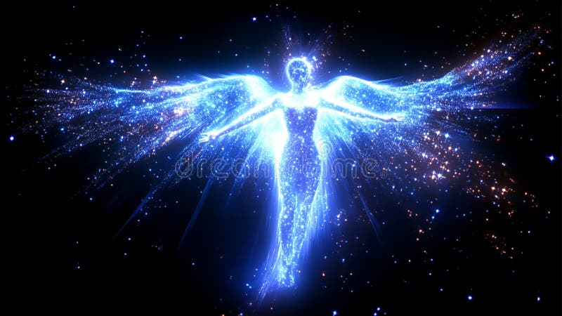 Majestic Powerful Astral Blue Light Angel with Sparkling Glowing Blue ...