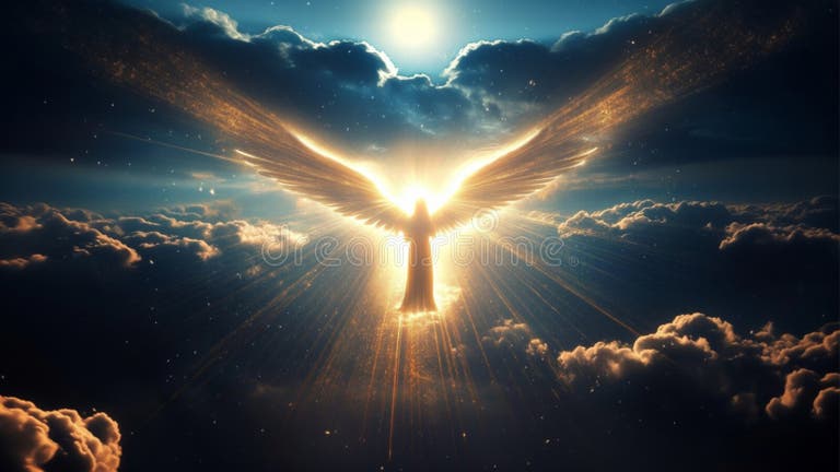 Majestic Powerful Astral Golden Light Angel on Top of Clouds in a Blue ...