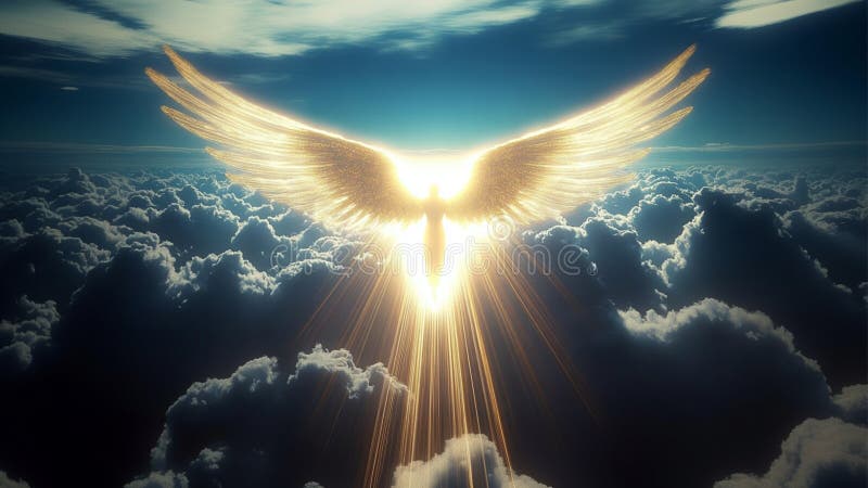 Majestic Powerful Astral Golden Light Angel on Top of Clouds in a Blue ...