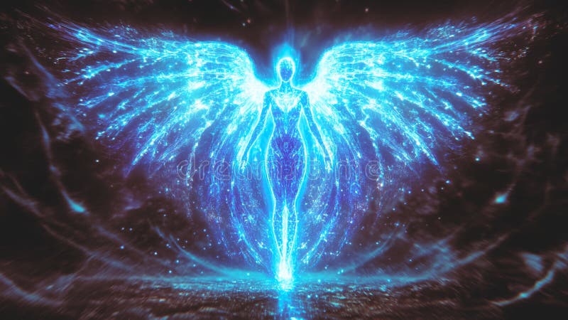 Majestic Powerful Astral Blue Light Angel with Sparkling Glowing Blue ...
