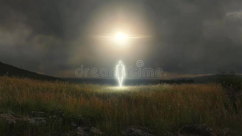 Spiritual Glowing Astral Light Being in a Meadow Landscape (Celestial ...