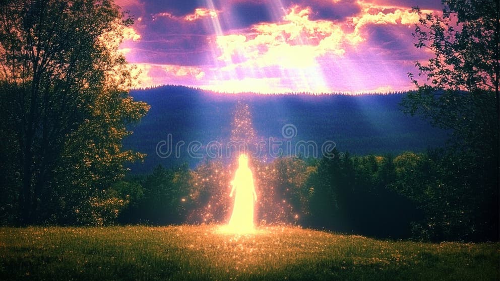 Spiritual Glowing Astral Light Being in a Meadow Landscape (Celestial ...