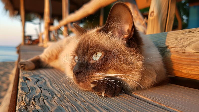 A Cute Kitty Cat at the Beach in a Sunset or Sunrise Stock Photo ...