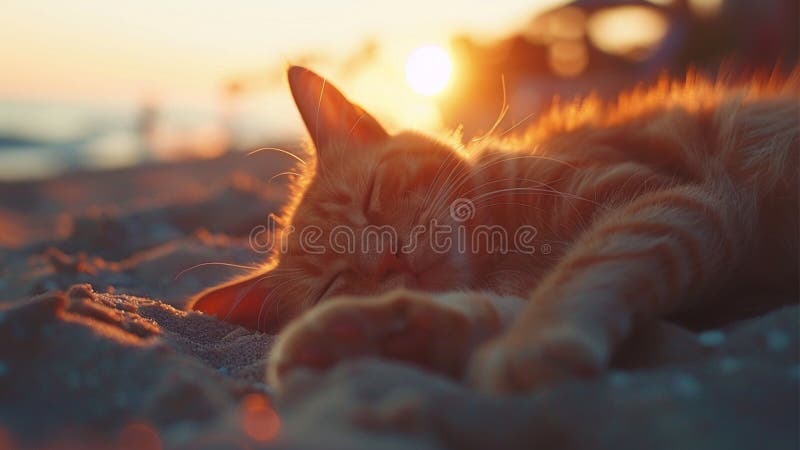 A Cute Kitty Cat at the Beach in a Sunset or Sunrise Stock Photo ...