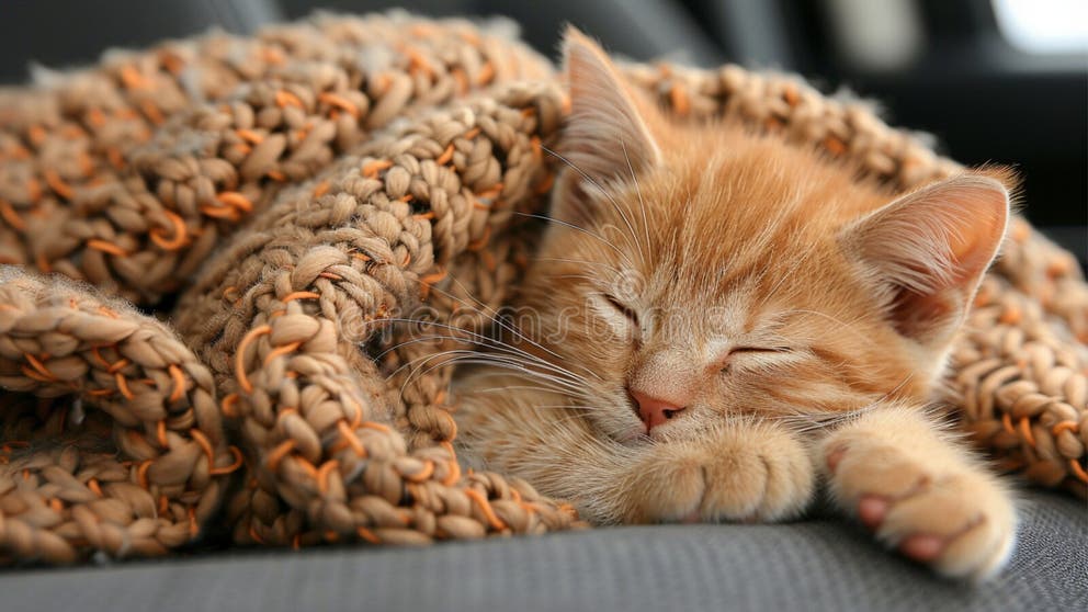 A Cute Kitty Cat Sleeping in a Comfortable Cozy Blanket Stock Image ...