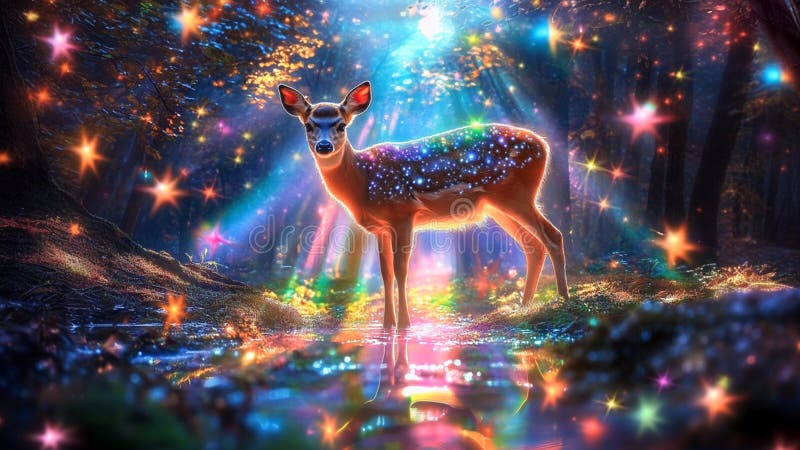 Fantasy Fairytale Deer in an Enchanted Forest with Magical Rainbow ...
