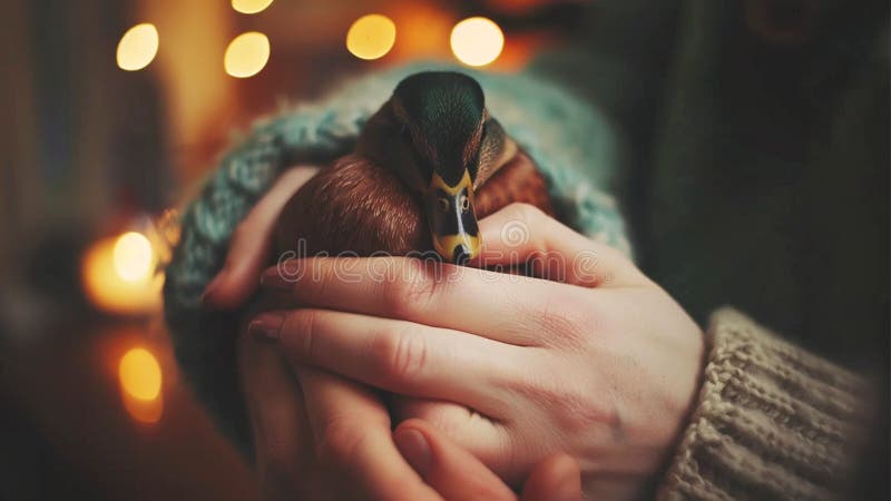 Holding a Cute Pet Baby Duck on Palm of Hands Closeup Stock ...