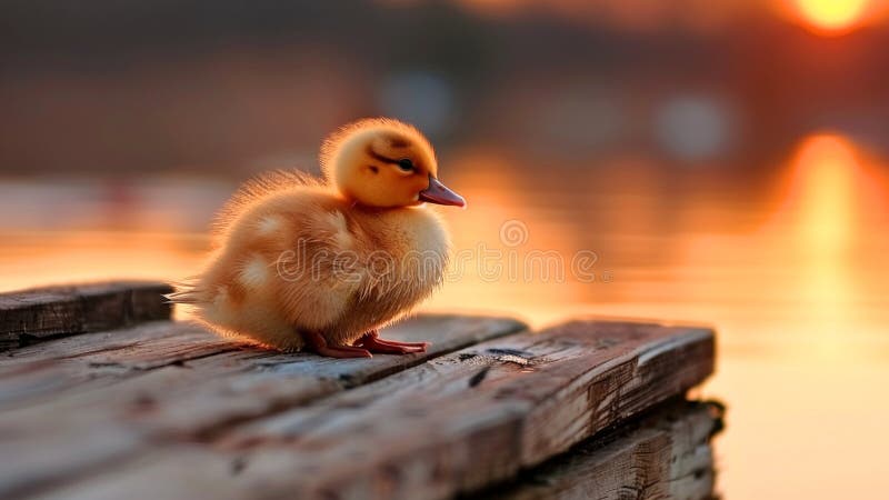 A Beautiful Baby Duck at a Lake at a Sunset or Sunrise Stock ...
