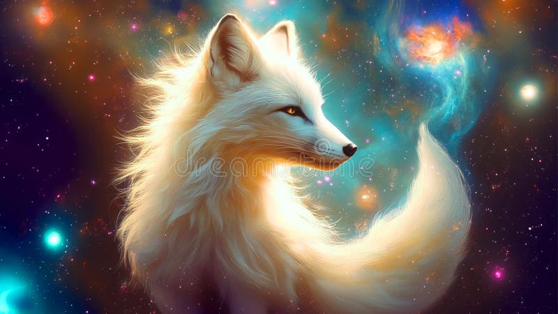Beautiful Cosmic Fox in a Fantasy Universe Background Stock ...