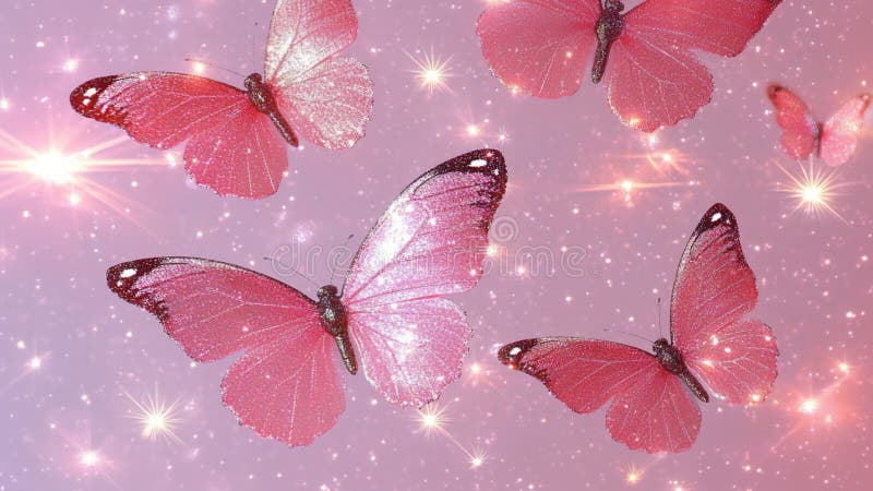 Stunning Magical Pink Butterflies Flying Surrounded by Golden Sparkles ...