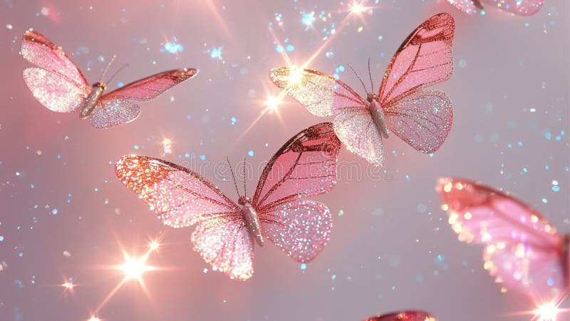 Stunning Magical Pink Butterflies Flying Surrounded by Golden Sparkles ...