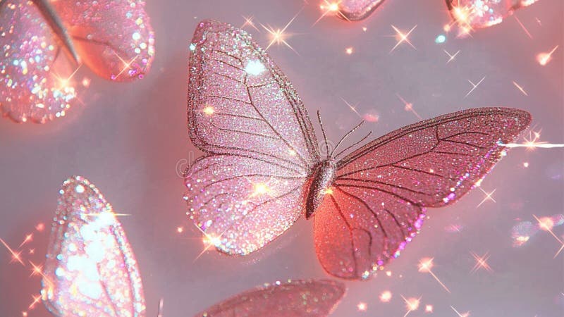 Stunning Magical Pink Butterflies Flying Surrounded by Golden Sparkles ...