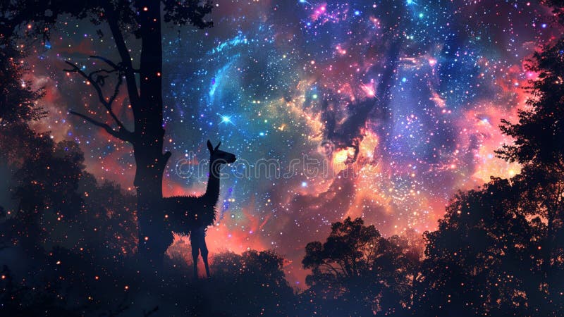 Cosmic Llama in a Beautiful Dreamlike Meadow Surrounded by Lush Flowers ...