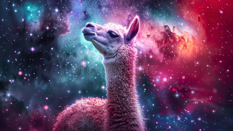 Cosmic Llama in a Beautiful Dreamlike Meadow Surrounded by Lush Flowers ...