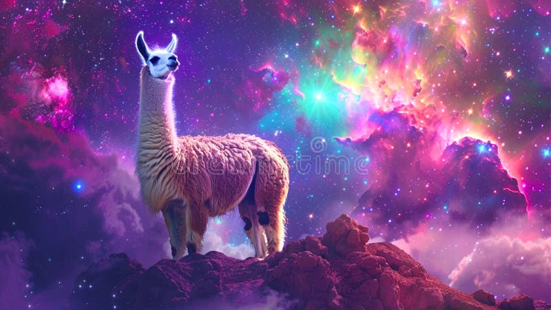 Cosmic Llama in a Beautiful Dreamlike Meadow Surrounded by Lush Flowers ...