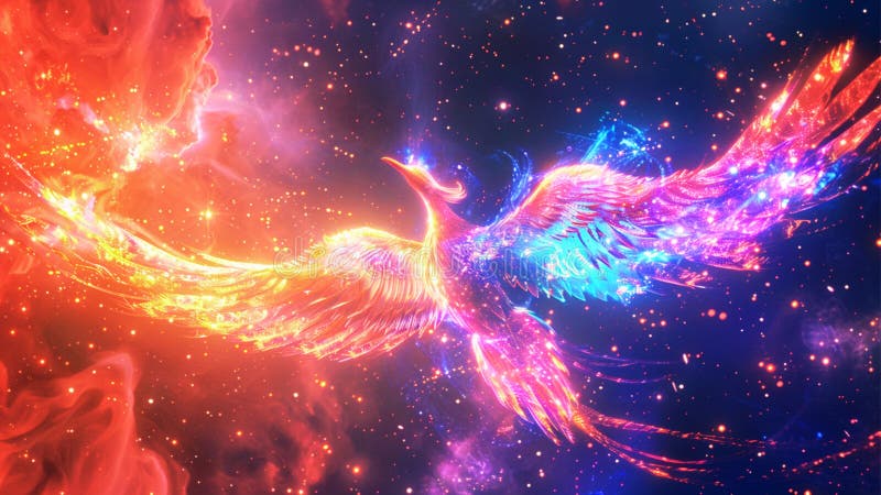 Cosmic Phoenix Rising from the Ashes Stock Illustration - Illustration ...