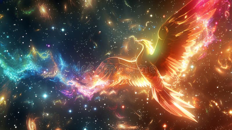 Cosmic Phoenix Rising from the Ashes Stock Illustration - Illustration ...