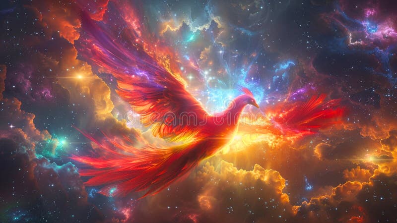 Cosmic Phoenix Rising from the Ashes Stock Illustration - Illustration ...