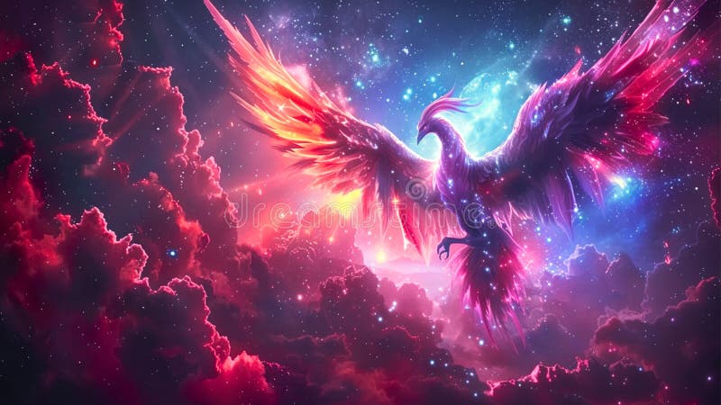 Cosmic Phoenix Rising from the Ashes Stock Illustration - Illustration ...