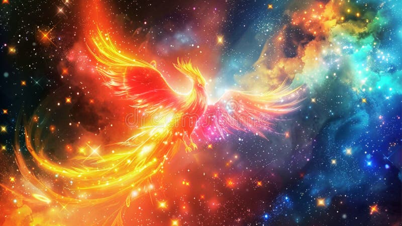 Cosmic Phoenix Rising from the Ashes Stock Illustration - Illustration ...