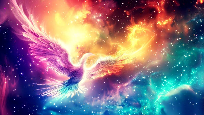 Cosmic Phoenix Rising from the Ashes Stock Illustration - Illustration ...