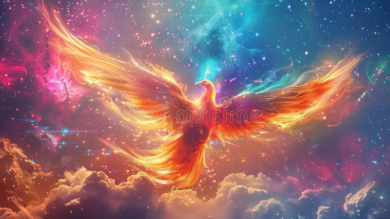 Cosmic Phoenix Rising from the Ashes Stock Illustration - Illustration ...