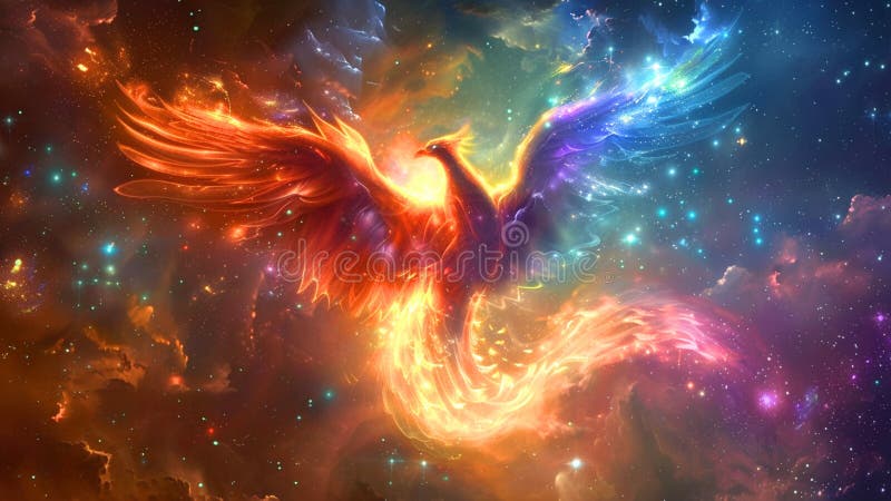 Cosmic Phoenix Rising from the Ashes Stock Illustration - Illustration ...