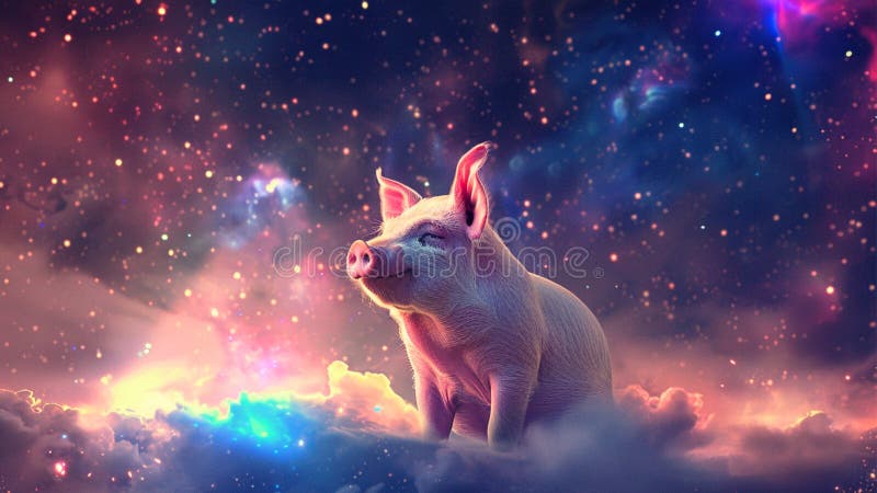 Adorable Cute Pig in a Fantasy Cosmic Background Full of Stars and ...