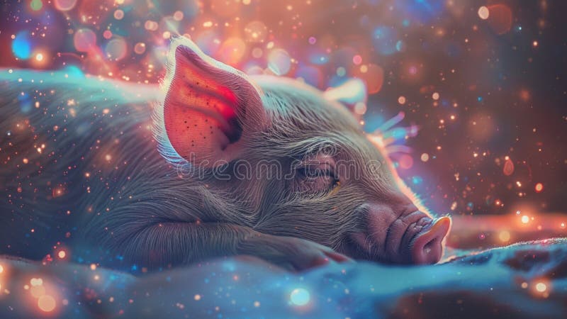 Adorable Cute Pig in a Fantasy Cosmic Background Full of Stars and ...
