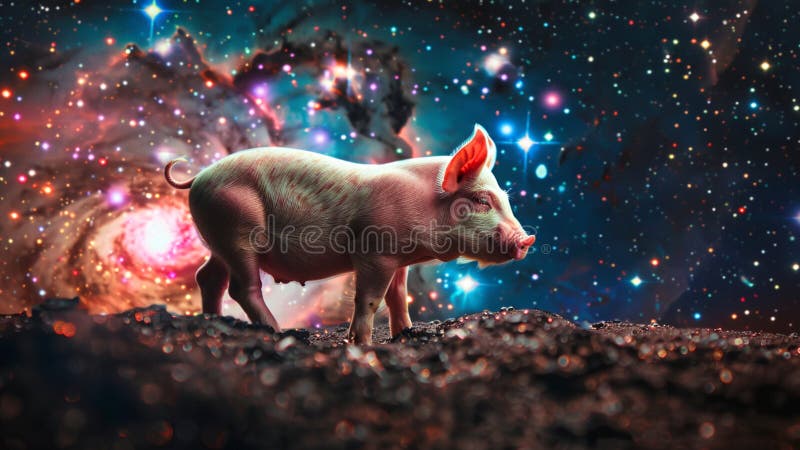Adorable Cute Pig in a Fantasy Cosmic Background Full of Stars and ...
