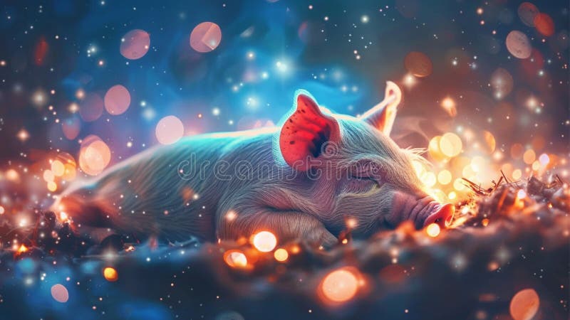 Adorable Cute Pig in a Fantasy Cosmic Background Full of Stars and ...